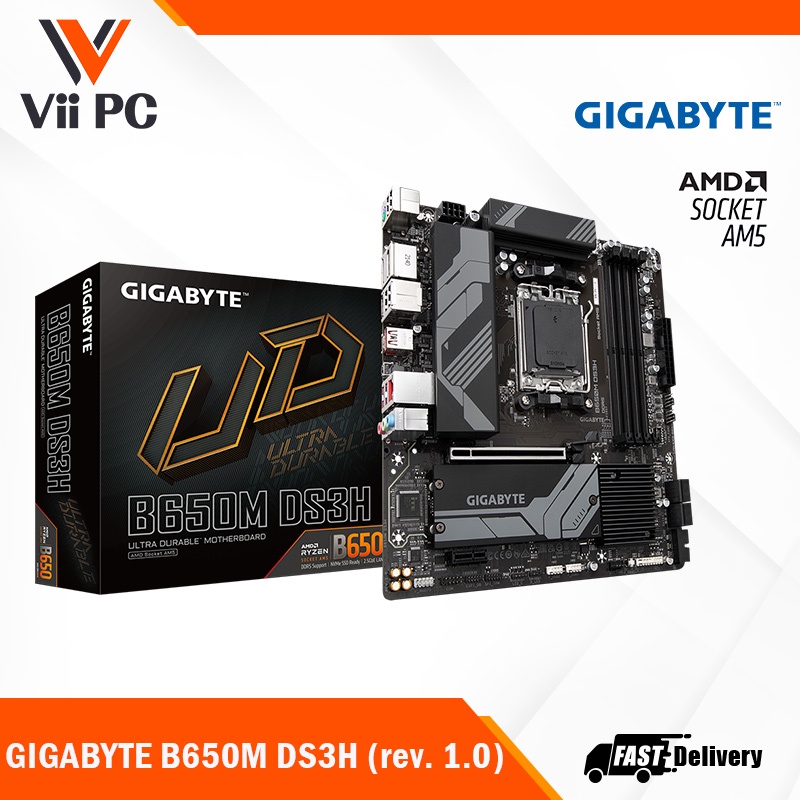 Gigabyte B650M DS3H (rev. 1.0) B650 M - Micro ATX motherboard , DDR5 support, 2 x M.2 Slot, B650 ...