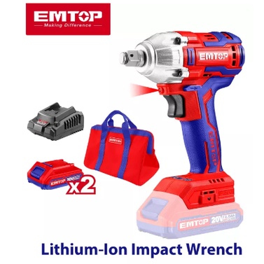 EMTOP 20V Lithium-Ion Brushless Power Cordless High Torque 1/2" Sq ...