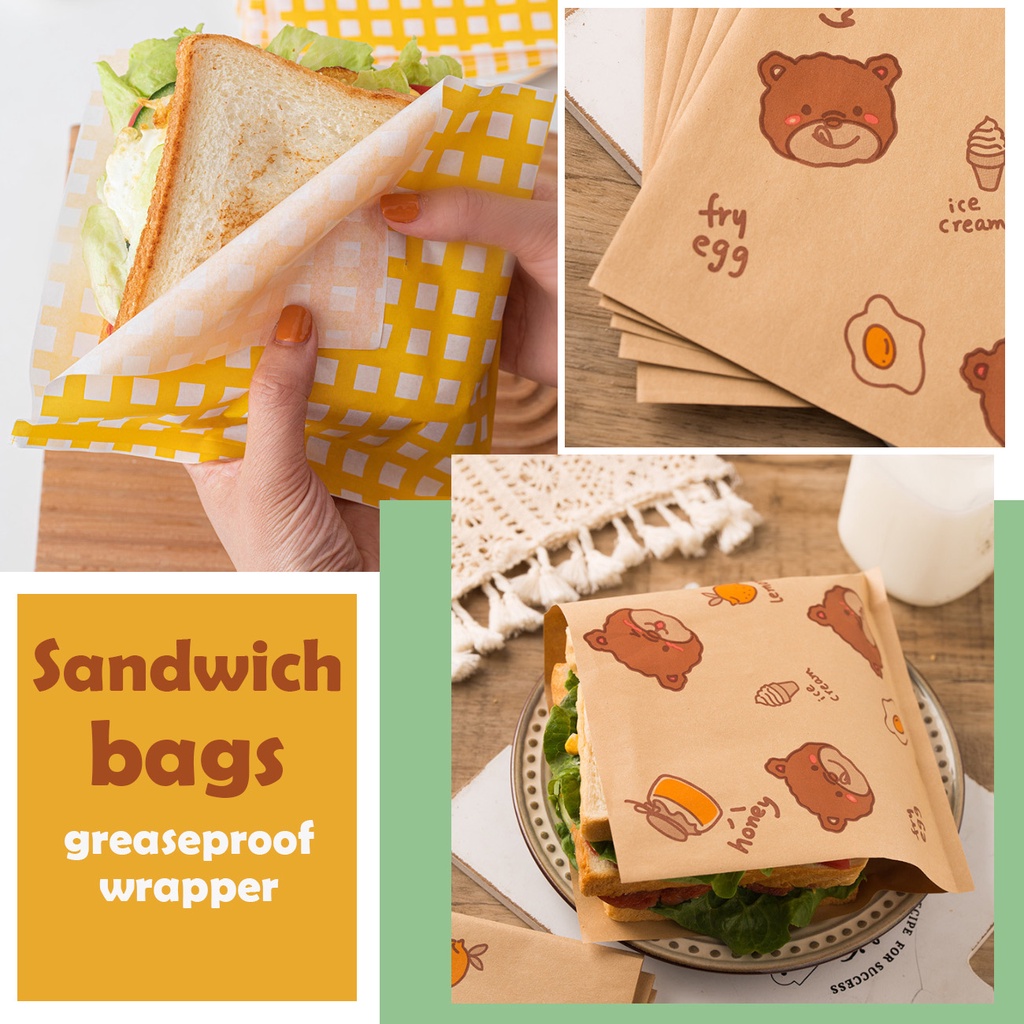 50pcs Sandwich wrapper toast bag greaseproof paper bag | Shopee Singapore
