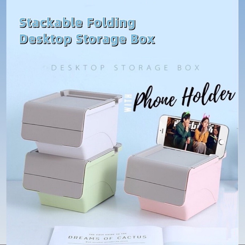 eLIVING Stackable Desktop Organizer Mini Large Storage Box Lid Storage ...