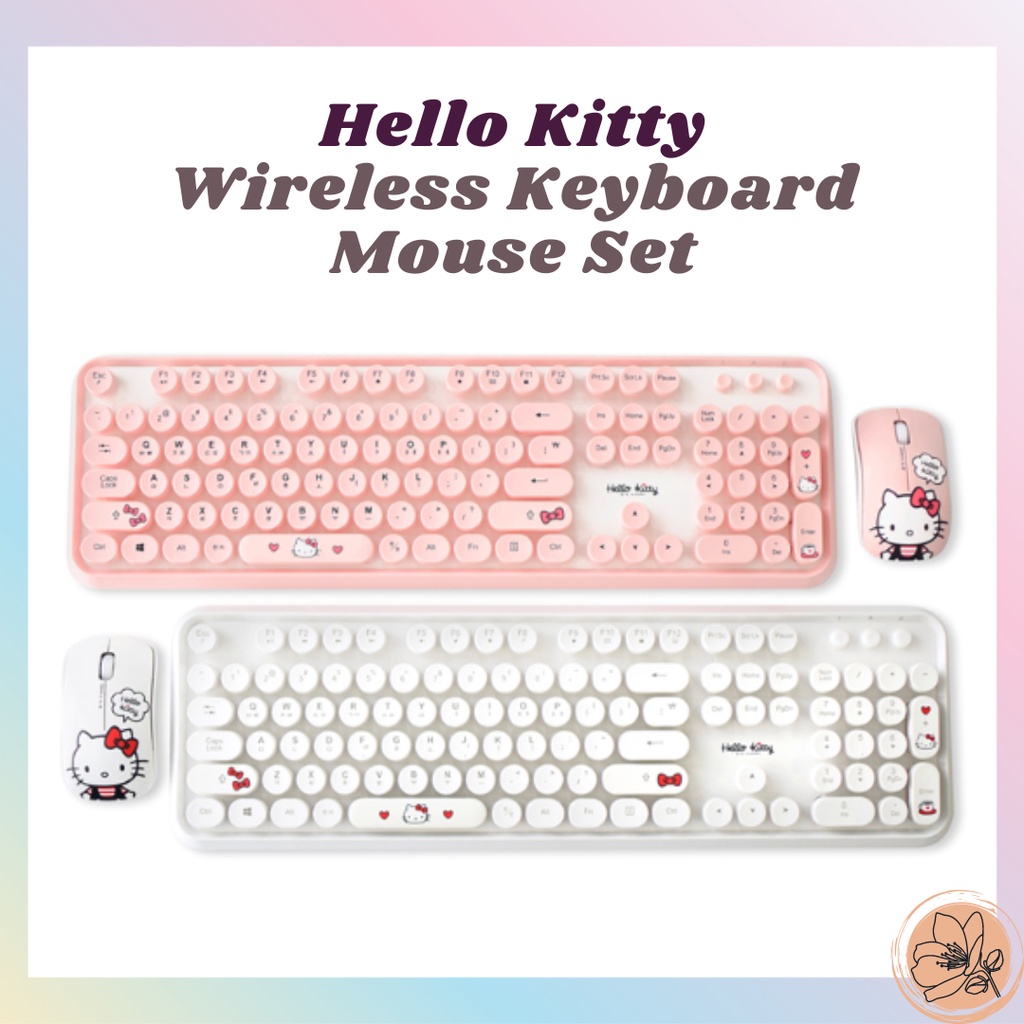 Hello Kitty Wireless Keyboard + Mouse Set Pink or White | Shopee Singapore