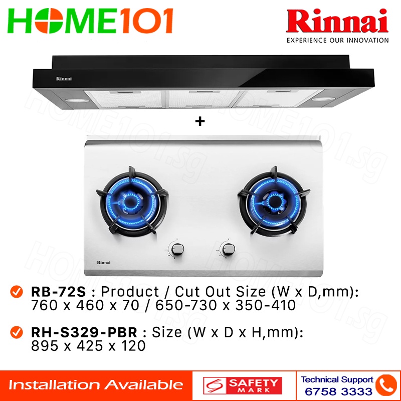 Rinnai Slimline Hood 90cm RH-S329-PBR & Built-In Hob RB-72S - LPG / PUB | Shopee Singapore
