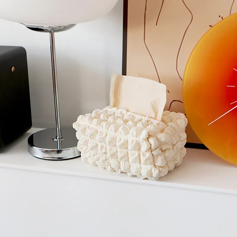 Cream Bubble Tissue Bag ins Style Color Solid Seersucker Box Simple ...