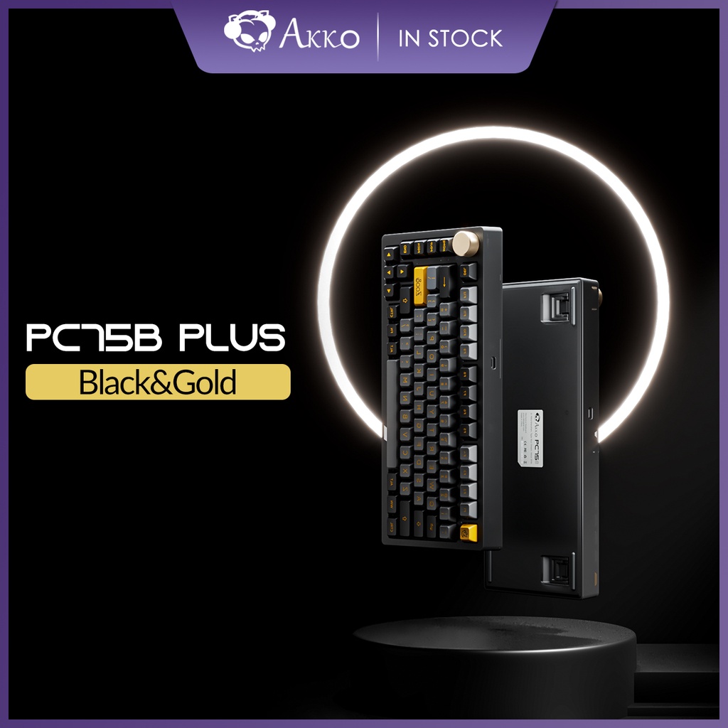 Akko Black Gold/White PC75B Plus v2 Multi-modes Wired/Bluetooth 5.0/2 ...