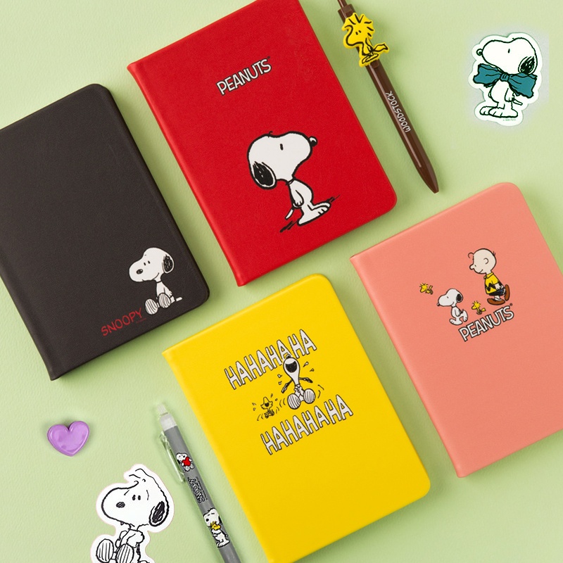 Peanuts Snoopy Small PU Leather Hard Cover Notebook Diary Lined Grid ...