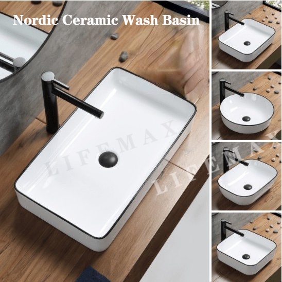 [SG Seller]Nordic black/white ceramic wash basin, square oval-shaped ...