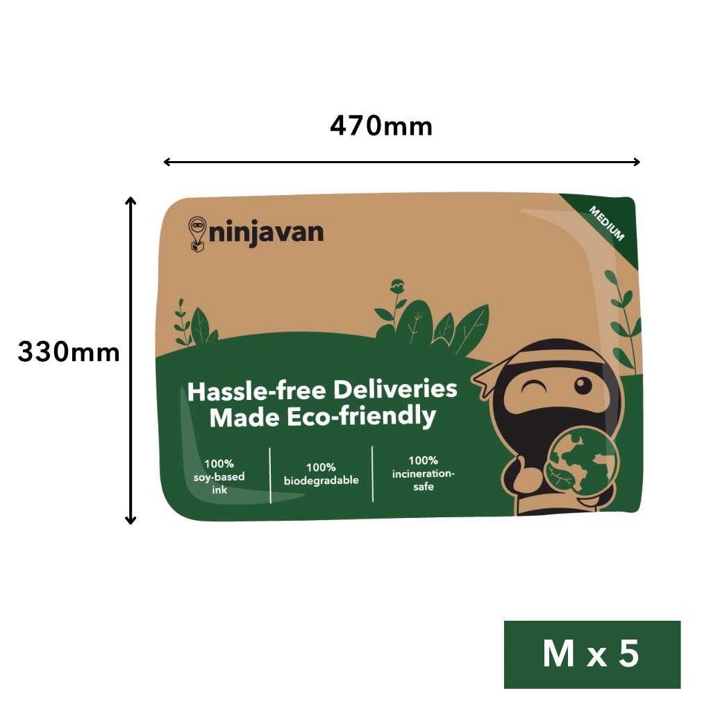 Eco Ninja Packs M (Bundle of 5) Postage-paid Poly Mailers by Ninja Van ...