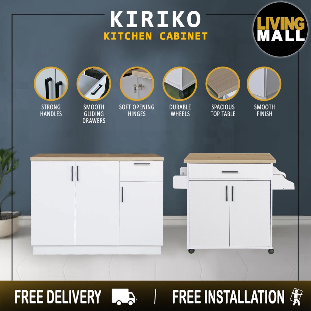 LivingMall Kiriko Low Kitchen Cabinet In White Colour. 2 Designs ...