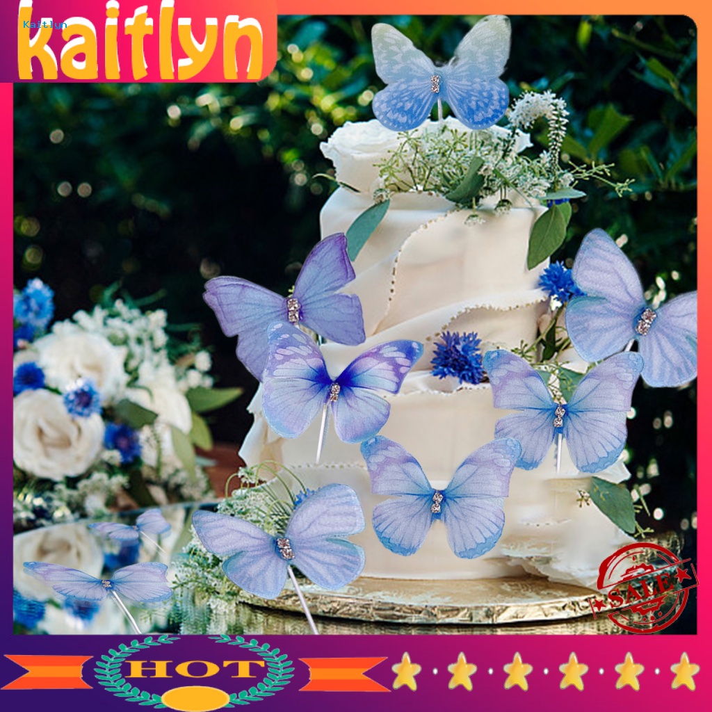 2 Sets Lightweight Cake Toppers for Birthday 3D Blue Purple Butterfly ...