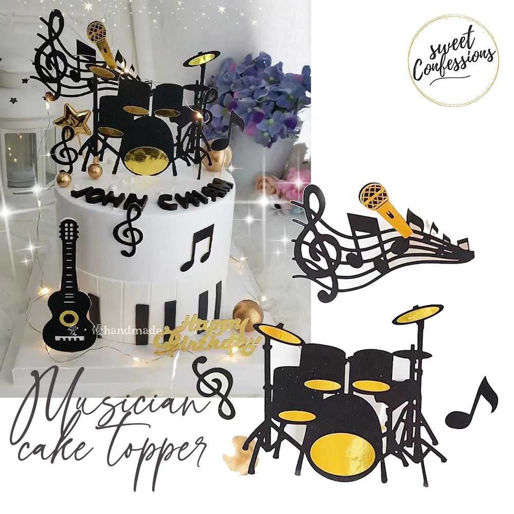 7pcs musical toppers music cake guitar drum microphone karaoke topper ...