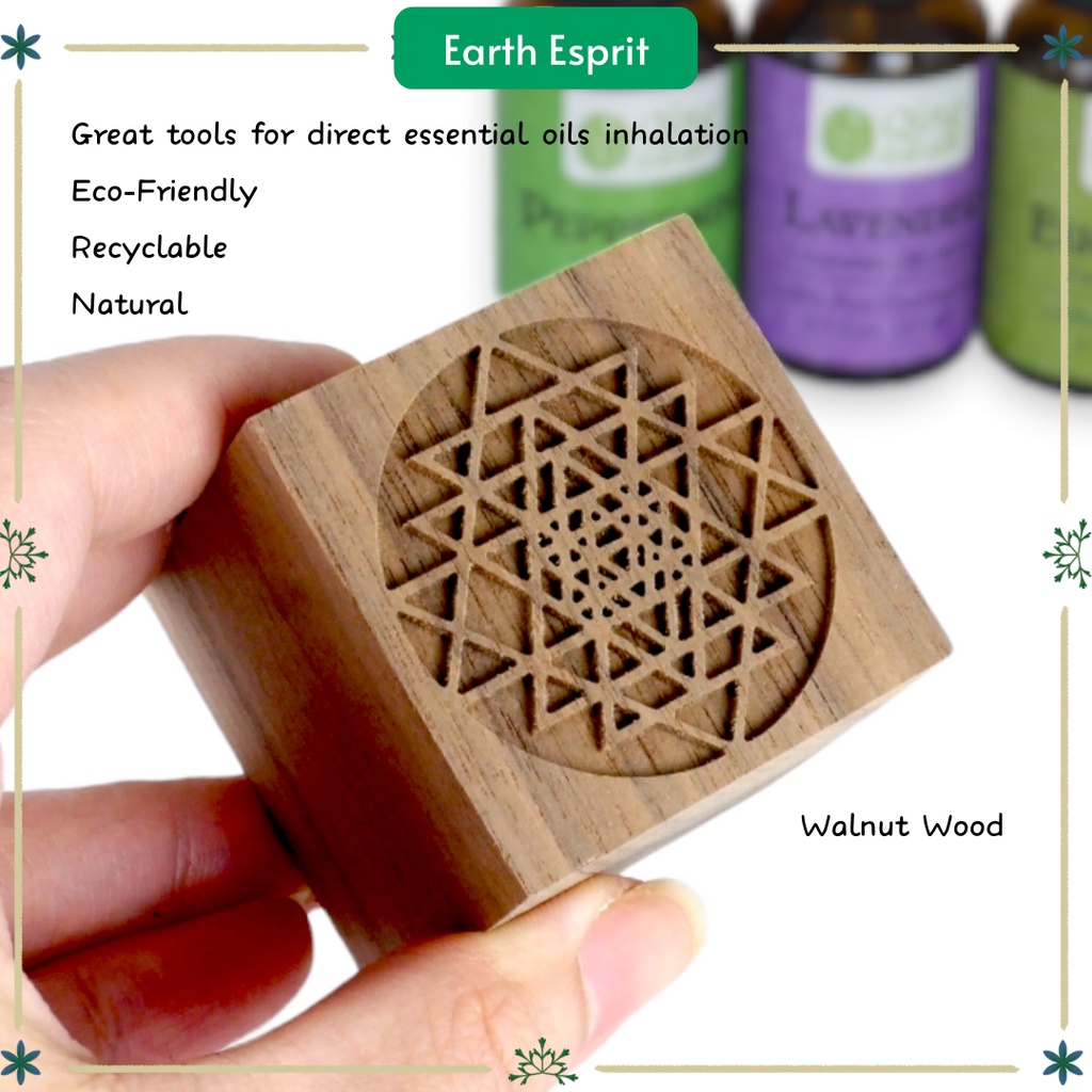 Sri Yantra Mini Wood Block Aroma Diffuser - Walnut, Natural, Recyclable ...