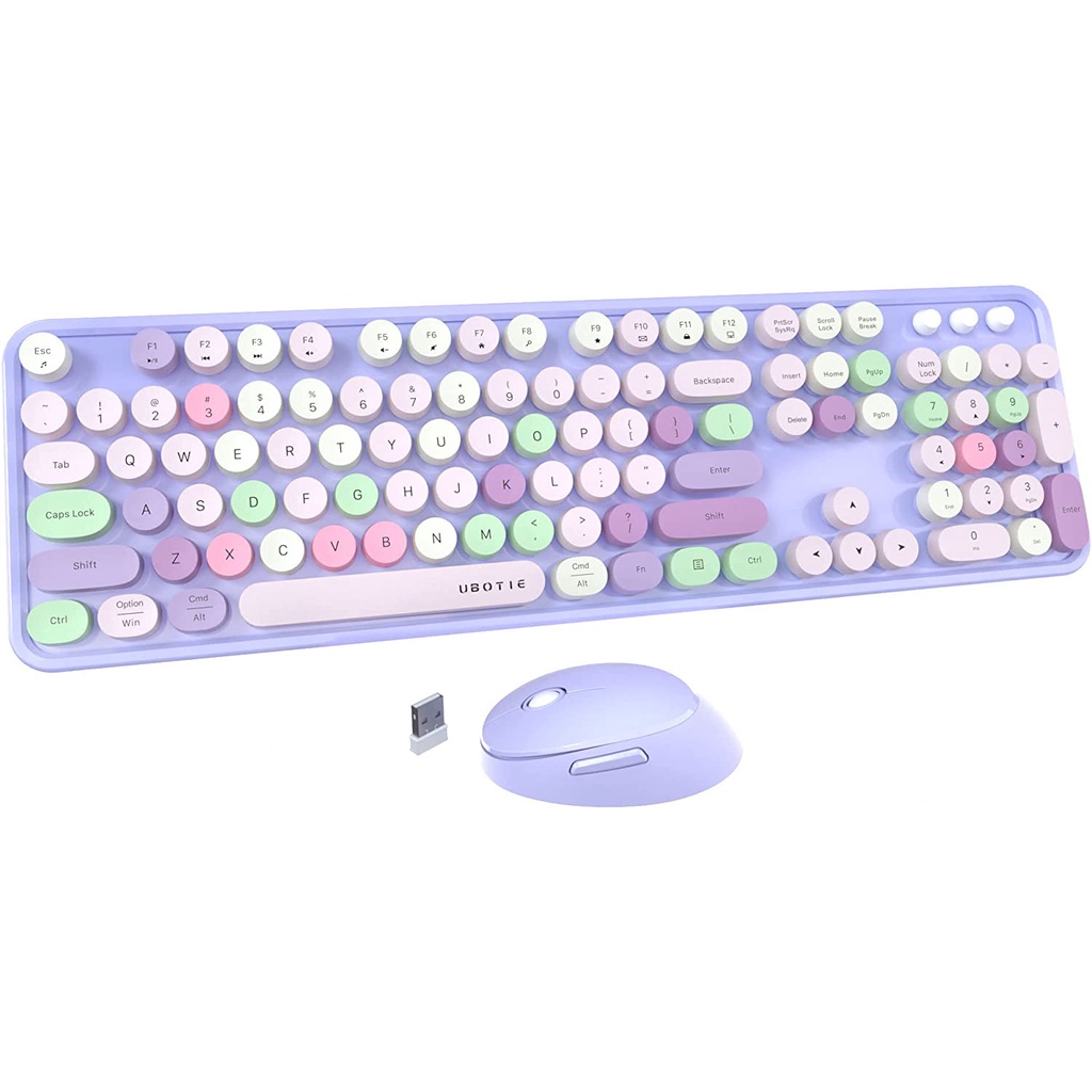Ubotie Colorful Computer Wireless Keyboard Mouse Combos Typewriter Flexible Keys Office Full