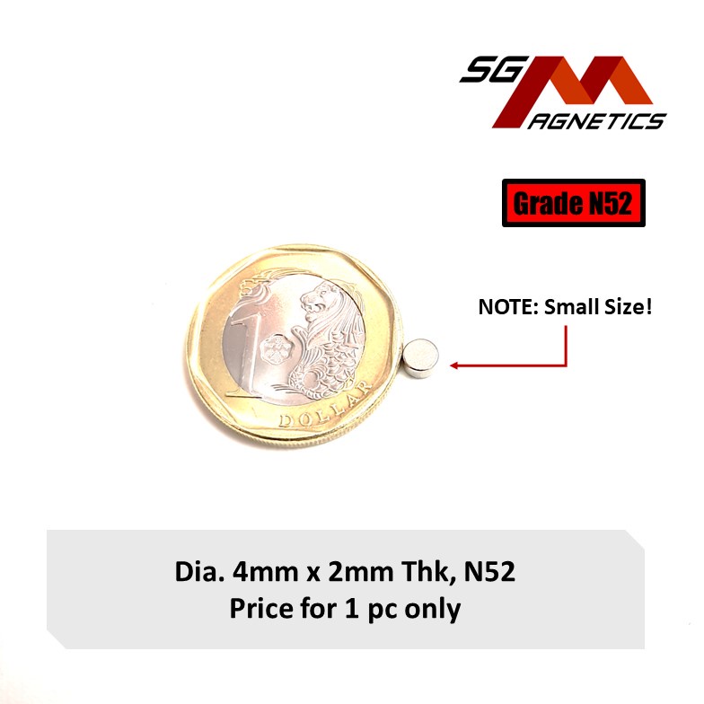 SG Stock N52 4x2mm Tiny Magnet Mini Neodymium Disc Circular Round Small ...
