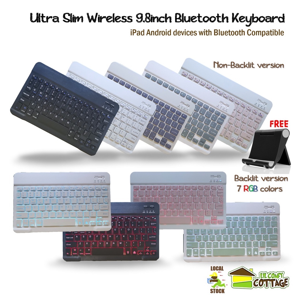 Ultra Slim 9.8" RGB Backlit Wireless Rechargeable Bluetooth Keyboard ...
