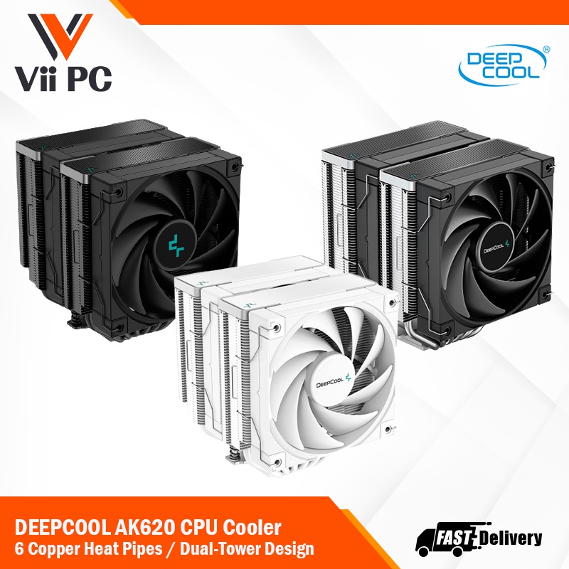 Deepcool AK620 | 6 x 6mm Heatpipe Twin Tower Cooler | 2 x 120mm PWM Fan ...