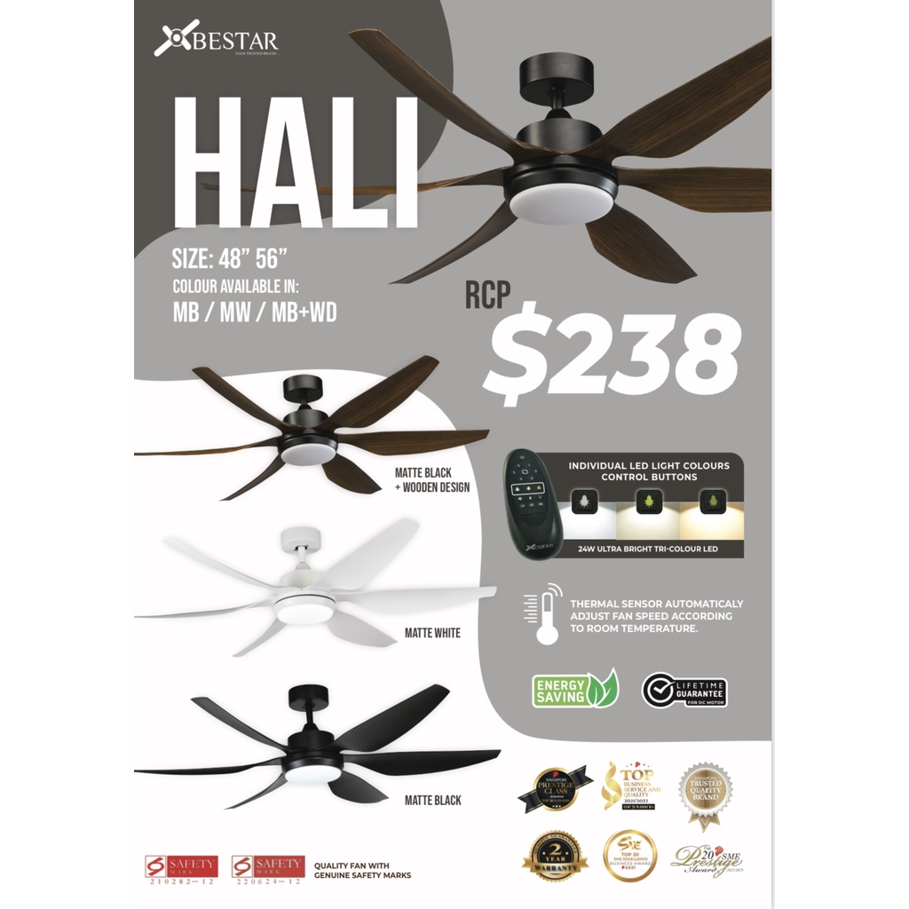 Bestar Hali 56"/48" DC Ceiling Fan with 24W 3 Tone LED Light Kit and ...