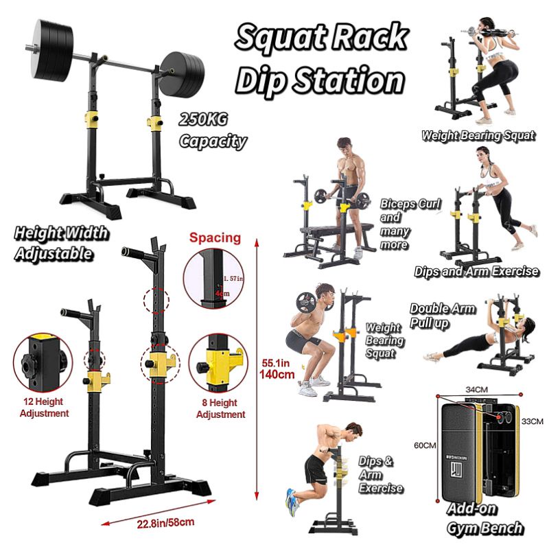 Gym Squat Rack weight rack for gym with dip bar station 250kg load ...