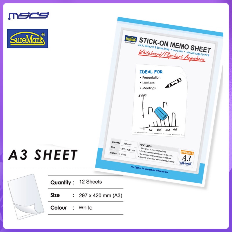 SUREMARK Stick-On Memo Sheet A3 (297X420MM) - 12shts/pkt | Shopee Singapore
