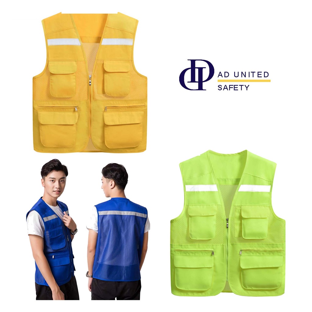 Safety Vest Hi density Polyster with 4 zipped pocket and mesh at back ...