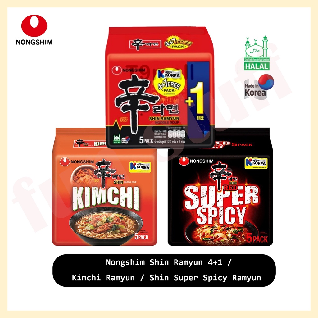 NONGSHIM Halal Made in Korea Shin Ramyun (4+1 Pack) / Kimchi Ramyun (5 ...