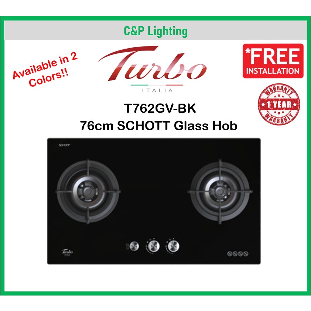 Turbo Incanto 76cm 2 Burner Cooker Hob Gas Stove Glass Hob T762GV | Shopee Singapore