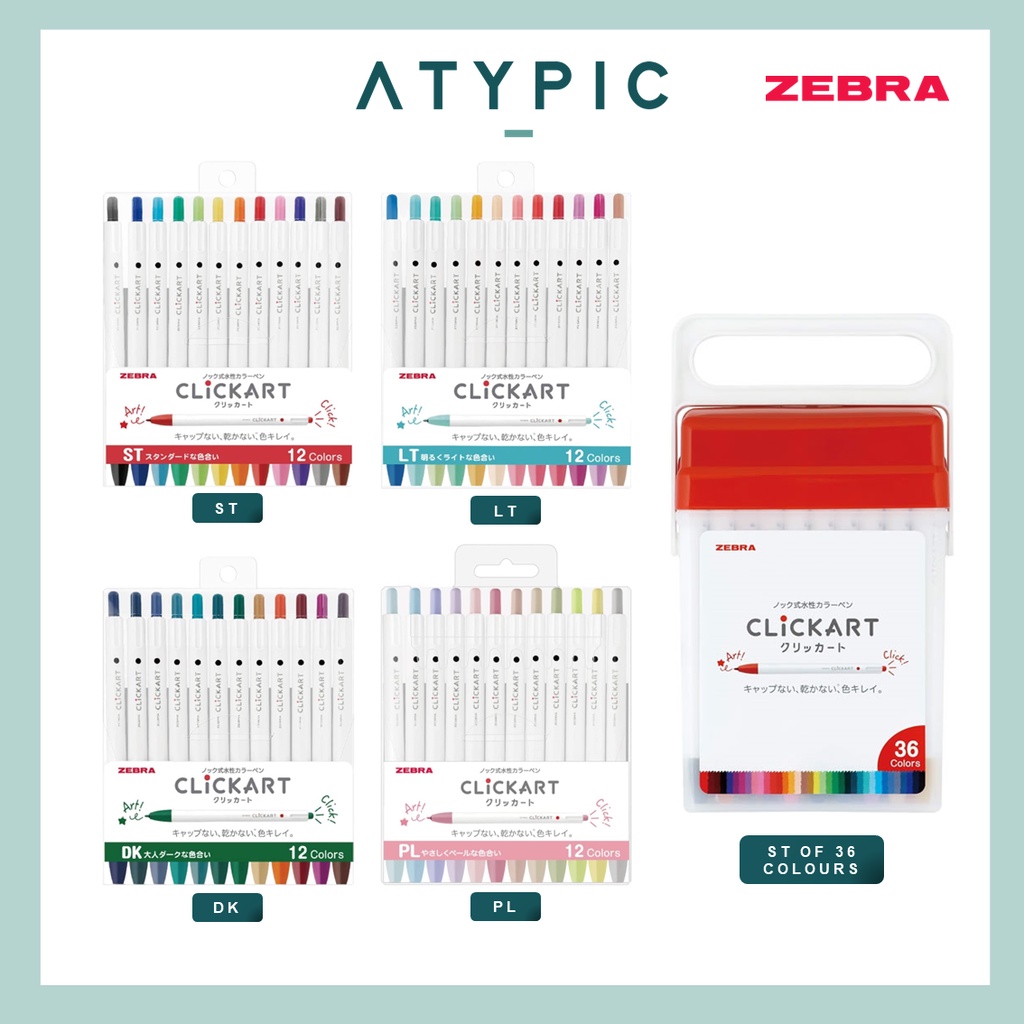 Zebra ClickArt Marker Pen 12 Color Set (ST/LT/DK/PL/36 Color) | Shopee ...