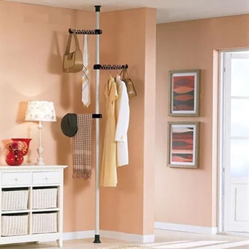 Adjustable non-drill hat and clothes stand space saving ceiling rack ...