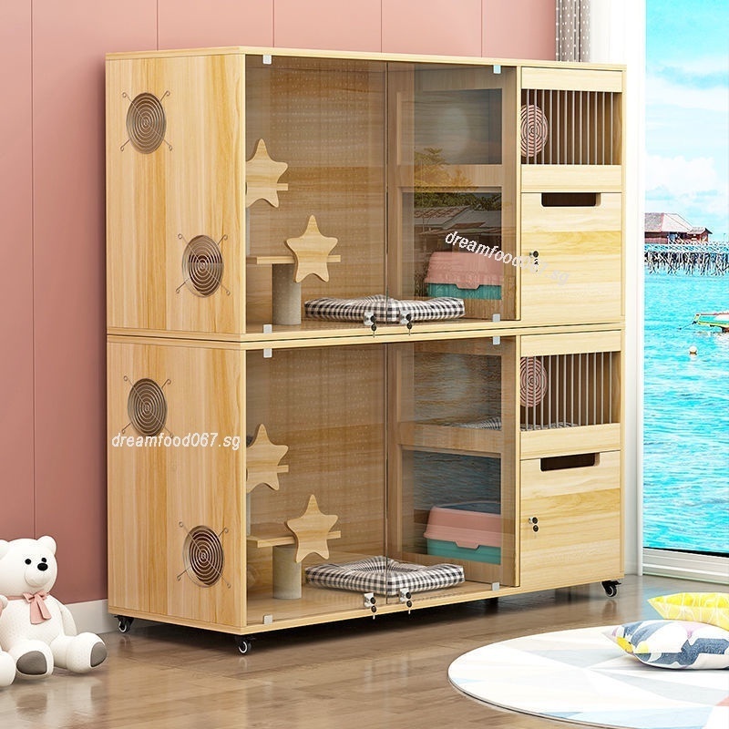 Solid Wood Cat Cage Villa Display Cabinet Breeding Cage Cat House ...