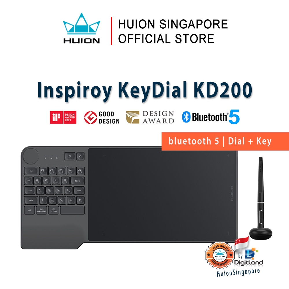 Huion Singapor Inspiroy KeyDial KD200 [ Keyboard + KeyDial ] Bluetooth ...