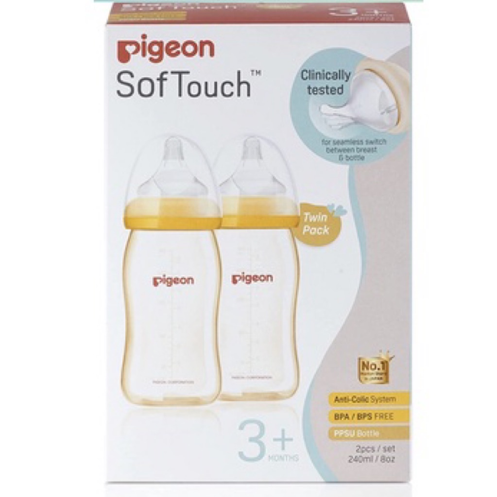 Pigeon Softouch PP Wide Neck PPSU Nursing Bottle Twin Pack 240ml | Shopee Singapore