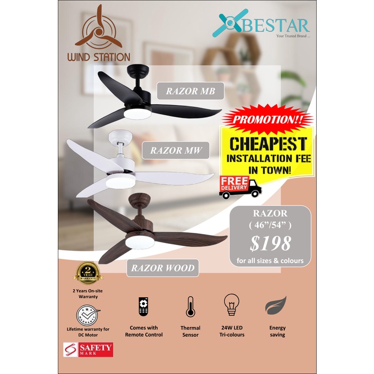[FREE DELIVERY] BESTAR RAZOR 46inch/54inch DC Motor Ceiling Fan with ...