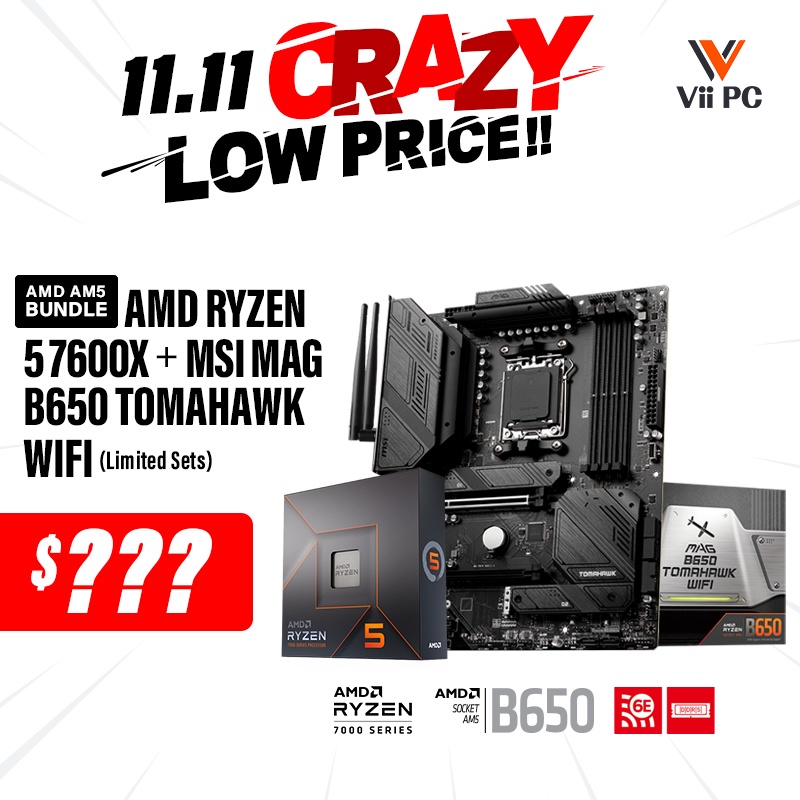 AMD AM5 Bundle-AMD Ryzen 5 7600X +MSI Mag B650 TOMAHAWK WIFI ...