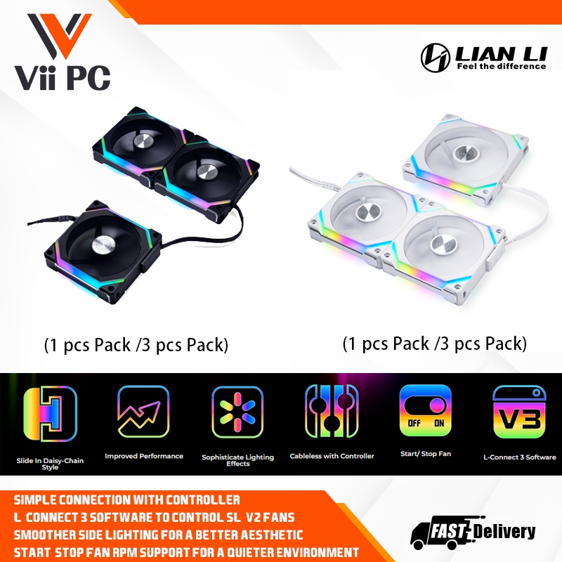 LIAN LI UNI FAN SL V2 RGB 120MM 28mm COOLING FAN SL120V2 (1P Black / 1P ...