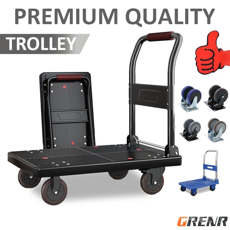 Foldable Trolley 120kg Flat Black Thickened Bearing Platform Trolley ...