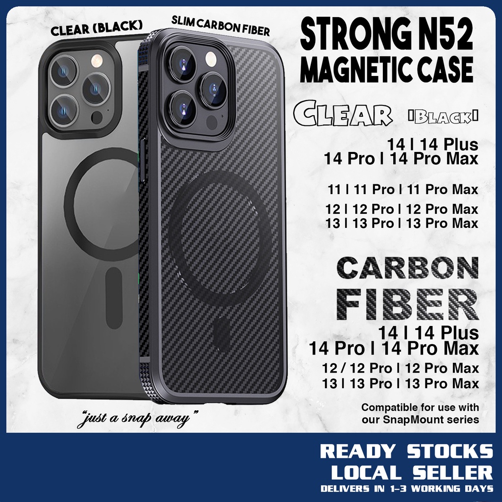 [SG] Clear Black Strong Carbon Fiber Magnetic Case Cover for iPhone 14 ...