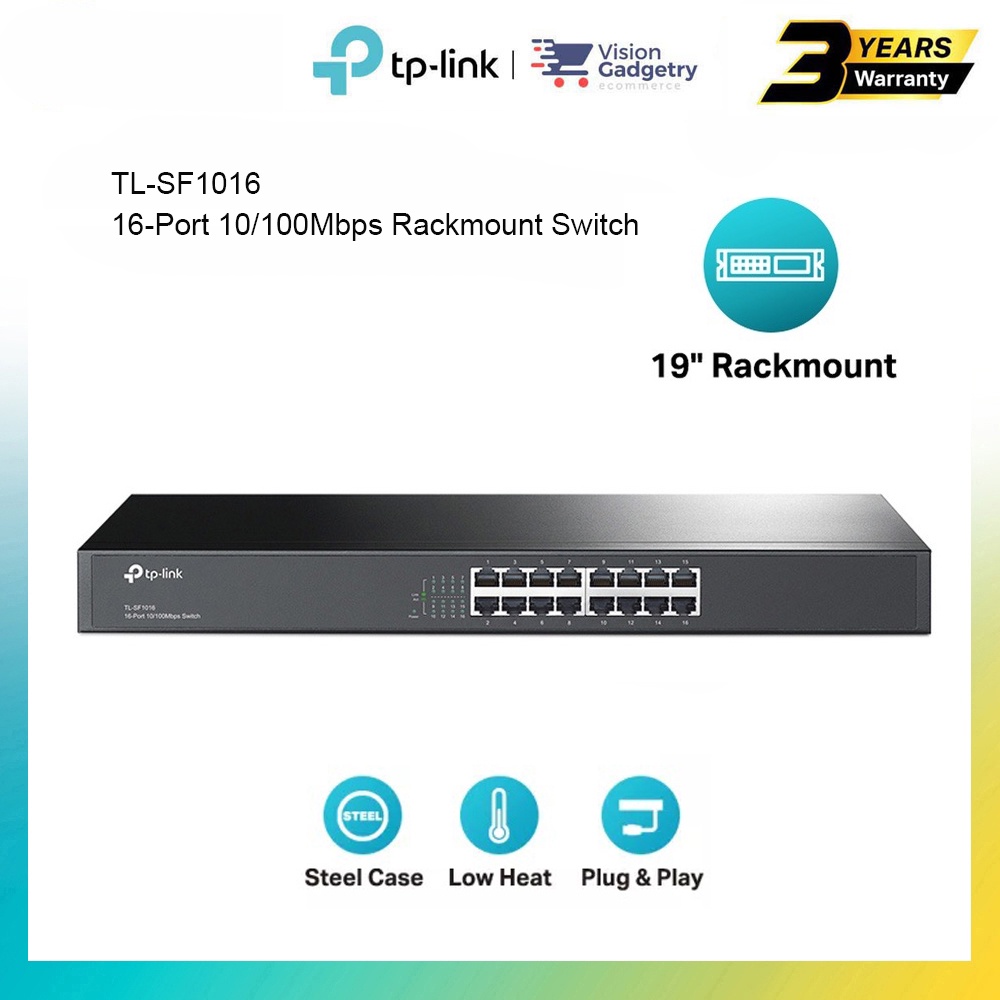 TP-Link TL-SF1016 16-Port 10/100 Rackmount Switch Desktop Network ...