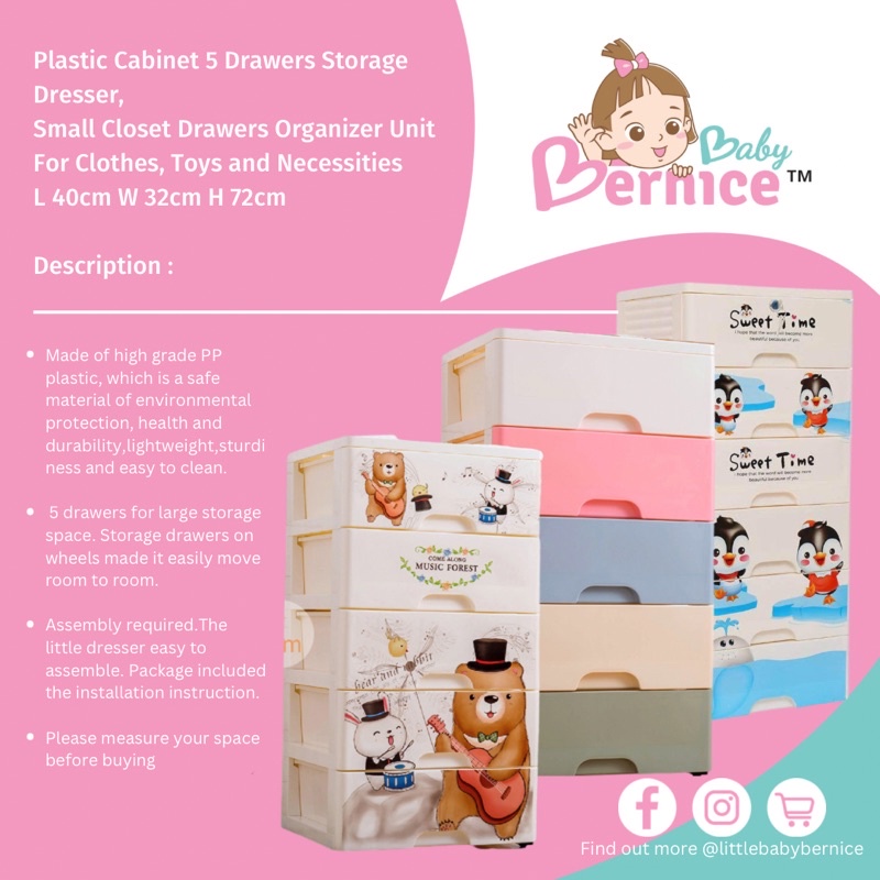 Plastic Cabinet 5 Drawers Storage Dresser Small Closet Drawers ...