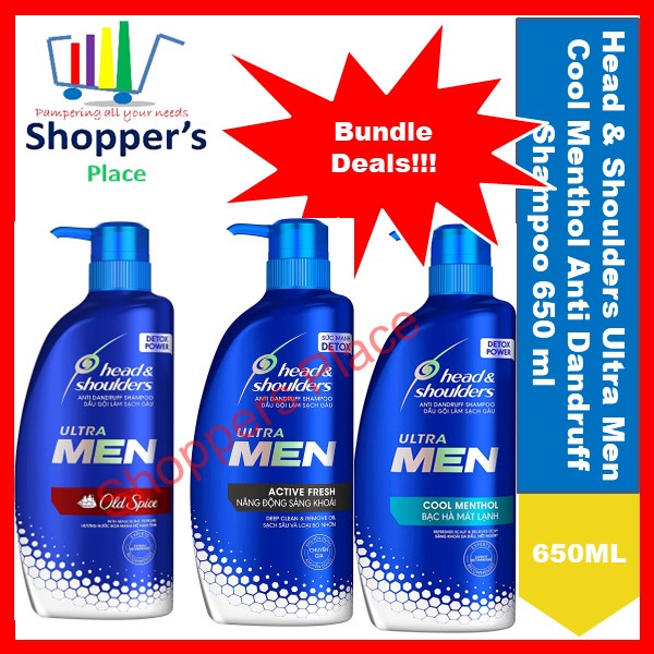 Head & Shoulders Ultra Men Shampoo 650ml -Cool Menthol/Old Spice/Active ...