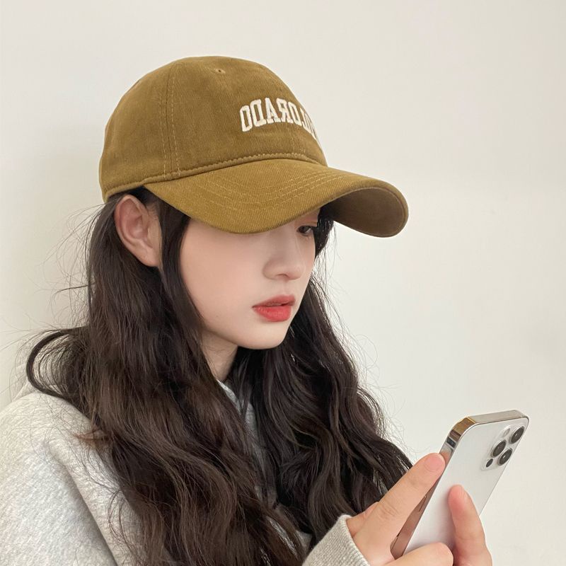 Sanded Embroidered Letter Baseball Cap Big Head Circumference Korean