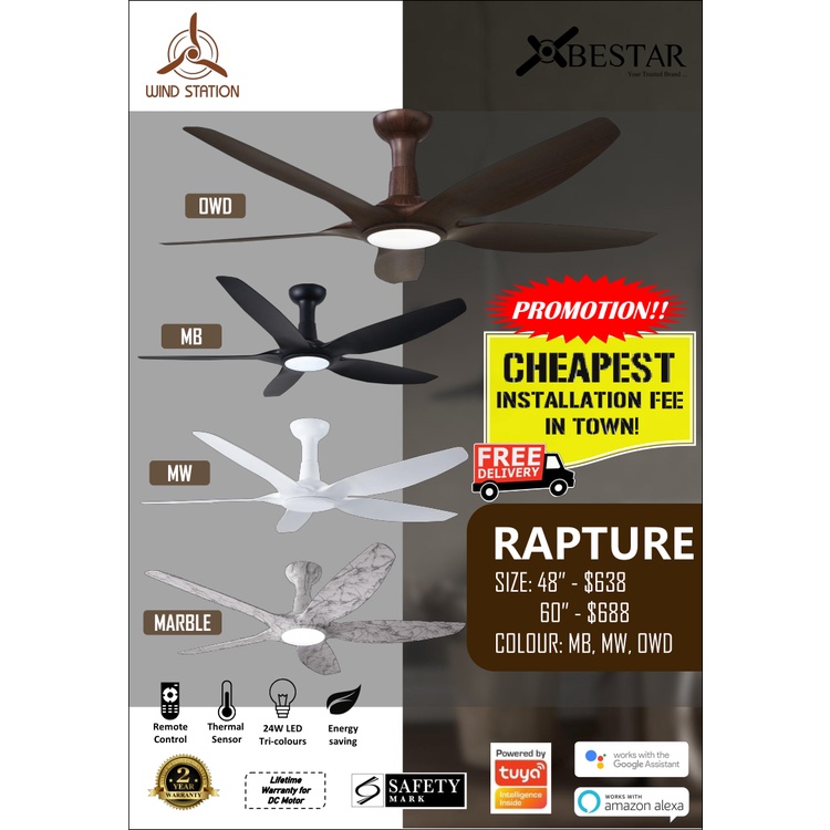 [FREE DELIVERY] BESTAR Wifi CEILING FAN- Rapture 48inch/60inch DC Motor ...