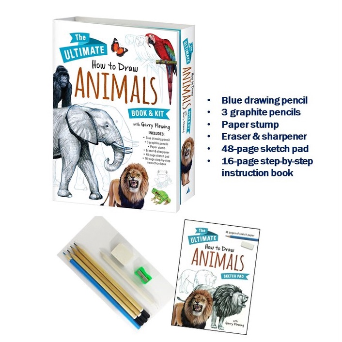 How to Draw Animals Book & Kit Gift Box For Kids With Stationery Sketch ...