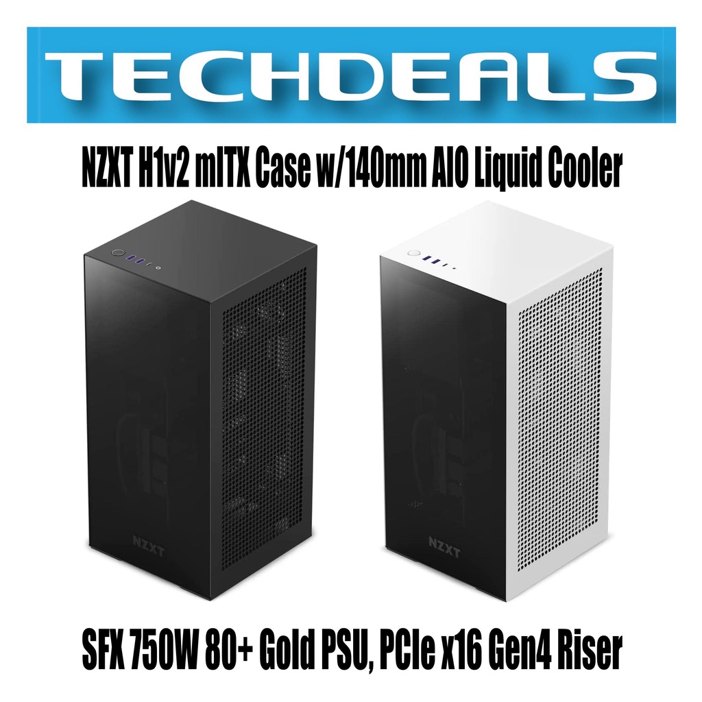 NZXT H1v2 mITX Case w/140mm AIO Liquid Cooler, SFX 750W 80+ Gold PSU ...