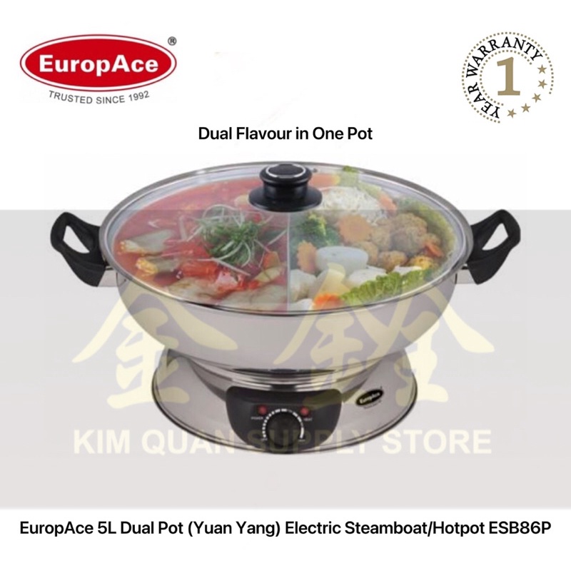 EuropAce 5L Dual Pot (Yuan Yang) Electric Steamboat/Hotpot ESB 86P ...