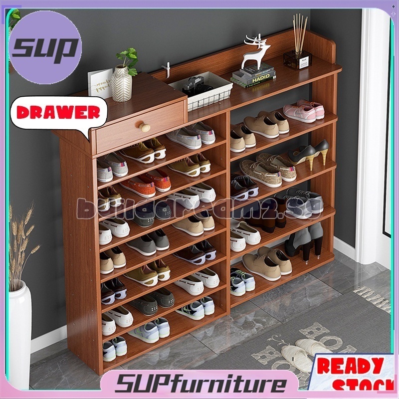 SUPfurniture Wooden Shoe Rack with Drawer Shoes Storage Organizer ...