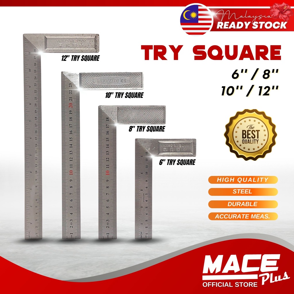 Try Square Steel Carpenter Square Scale Ruler Tools L Shape Pembaris ...