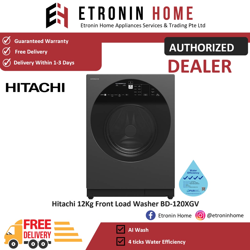 Hitachi 12Kg Front Load Washer BD-120XGV | Shopee Singapore