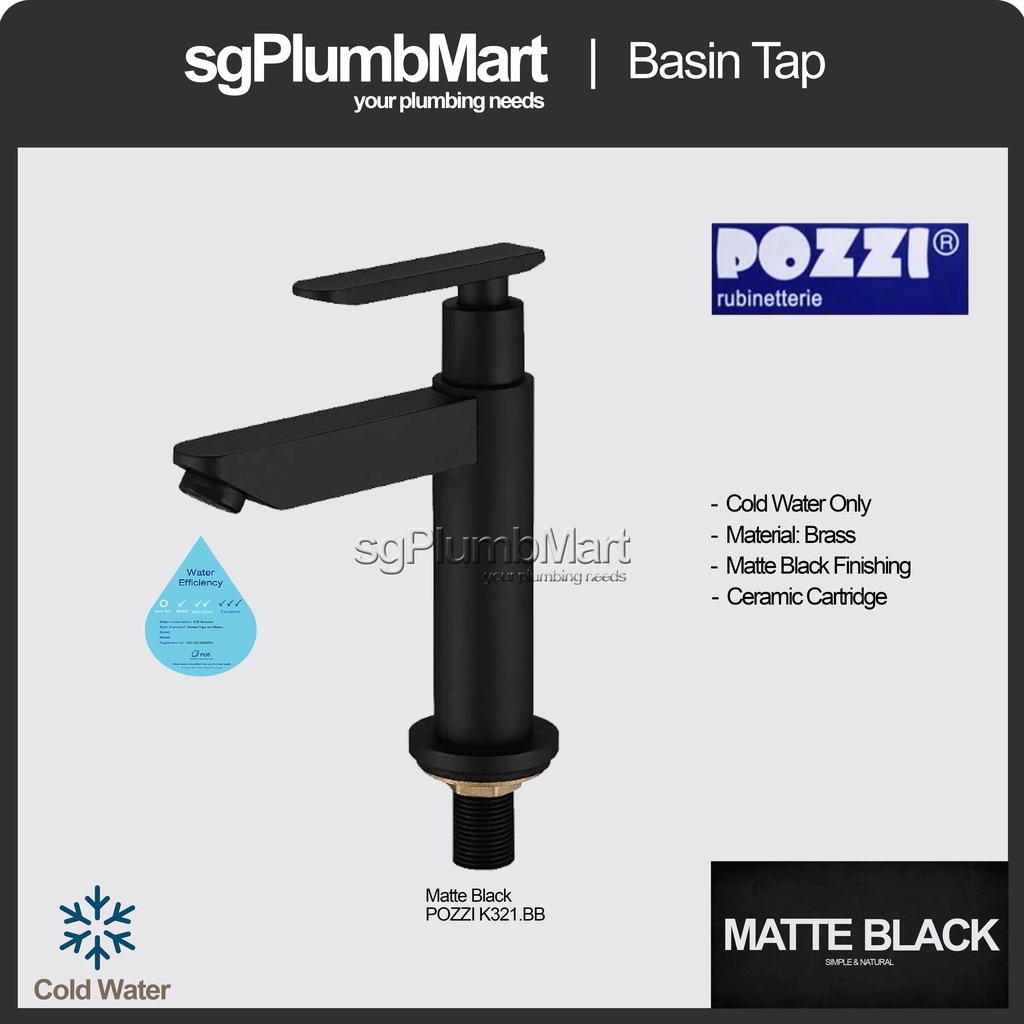 Pozzi x sgPlumbMart Matte Black Basin Tap K321BB Bathroom Wash Basin ...