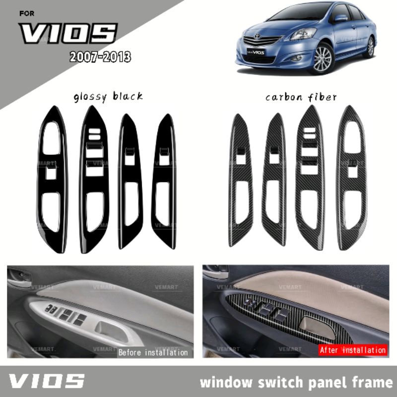 Vemart toyota vios dugong ncp93 2008-2013 carbon fiber car power window ...
