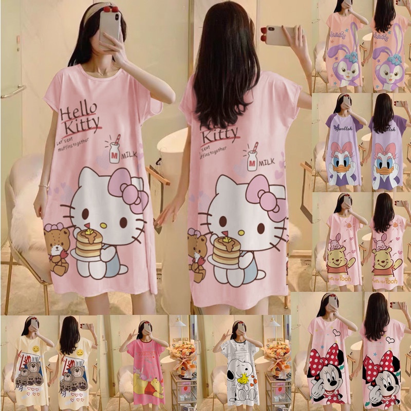 Nightdress Summer Thin Cartoon Women Pyjamas milk silk home service ...