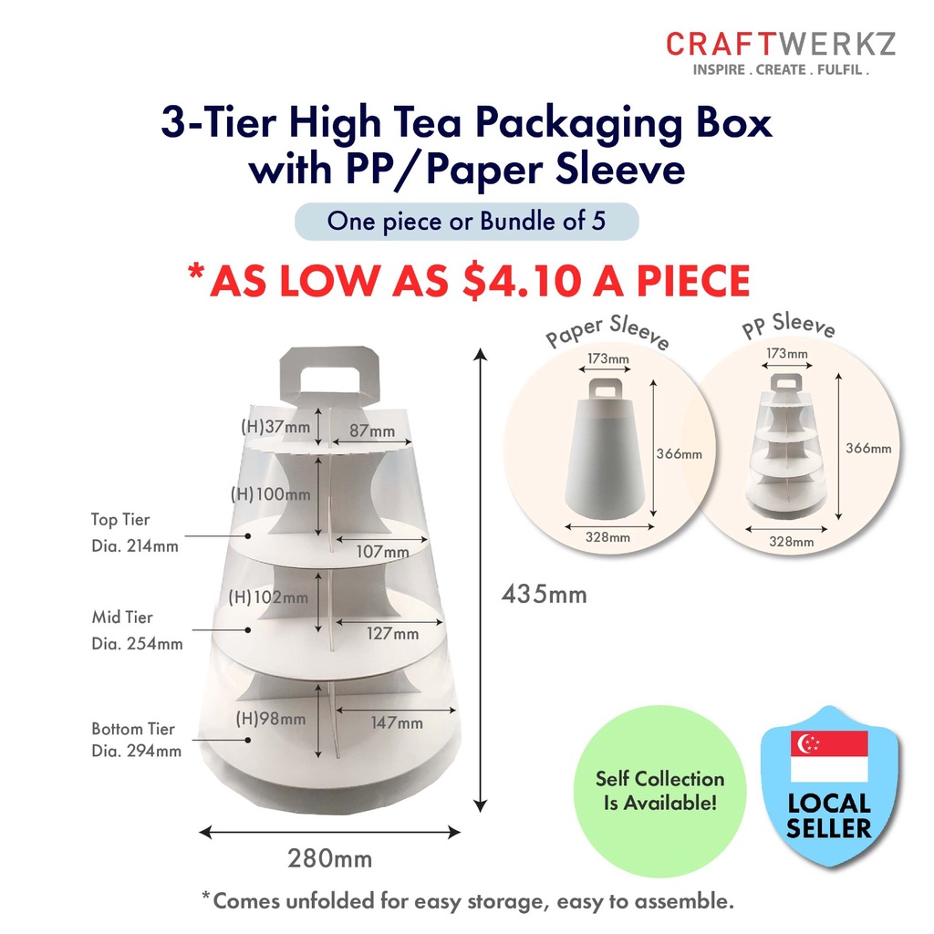 {1 piece & Bundle of 5} SG READY STOCK 3-Tier High Tea Packaging Box ...